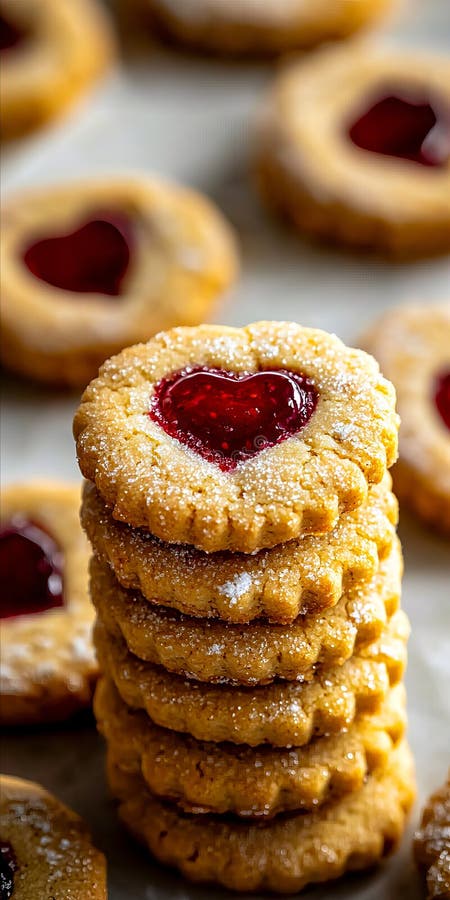 A Stack of Heart Shaped Cookies with Jam on Top Stock Photo - Image of ...