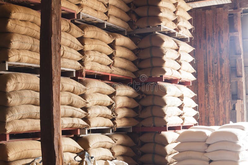 Stack hemp sacks of rice stock photo. Image of natural - 38968058