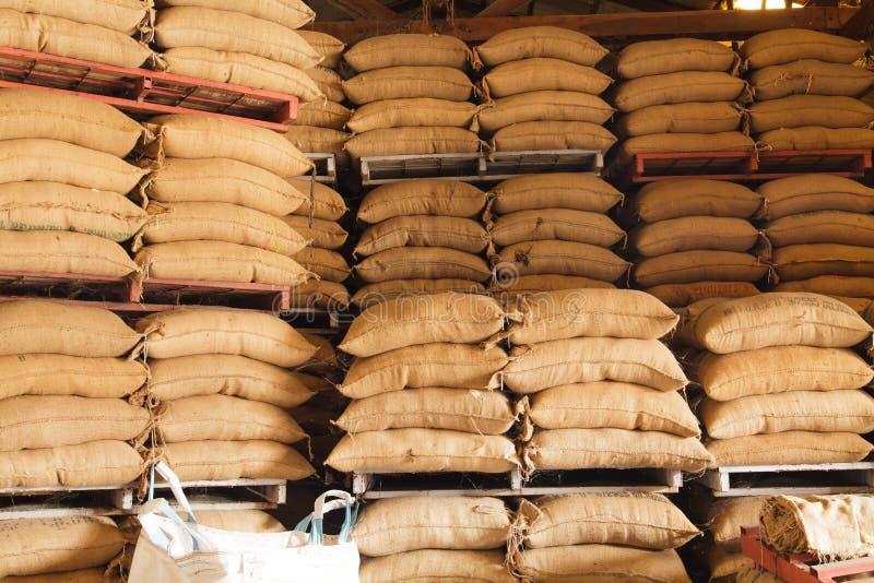 Stack hemp sacks of rice stock photo. Image of natural - 38968058