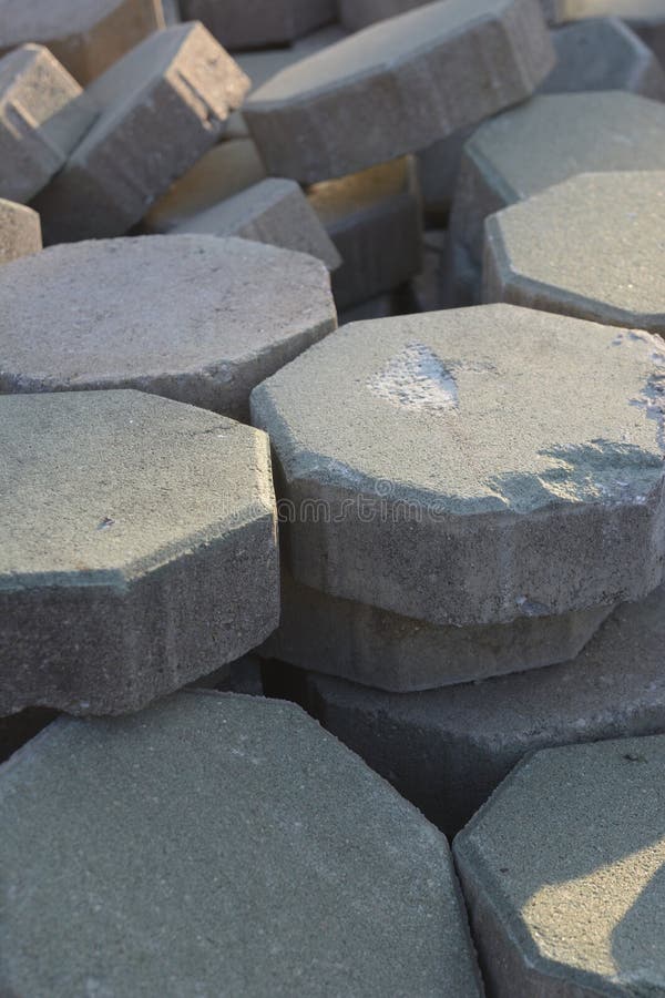 Stack of Hexagonal Concrete Paving with Sunshine. Stock Image - Image ...