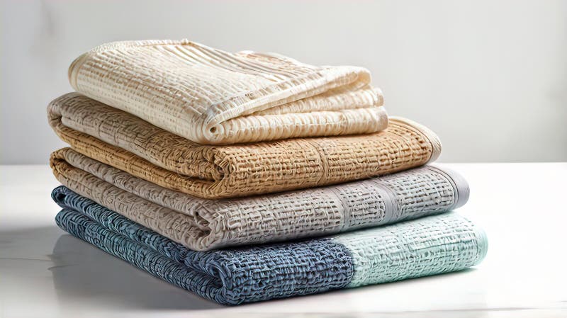 A Stack of High-quality Waffle-textured Kitchen Towels in Different ...