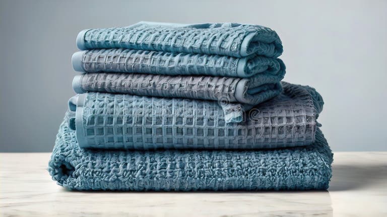 A Stack of High-quality Waffle-textured Kitchen Towels in Different ...