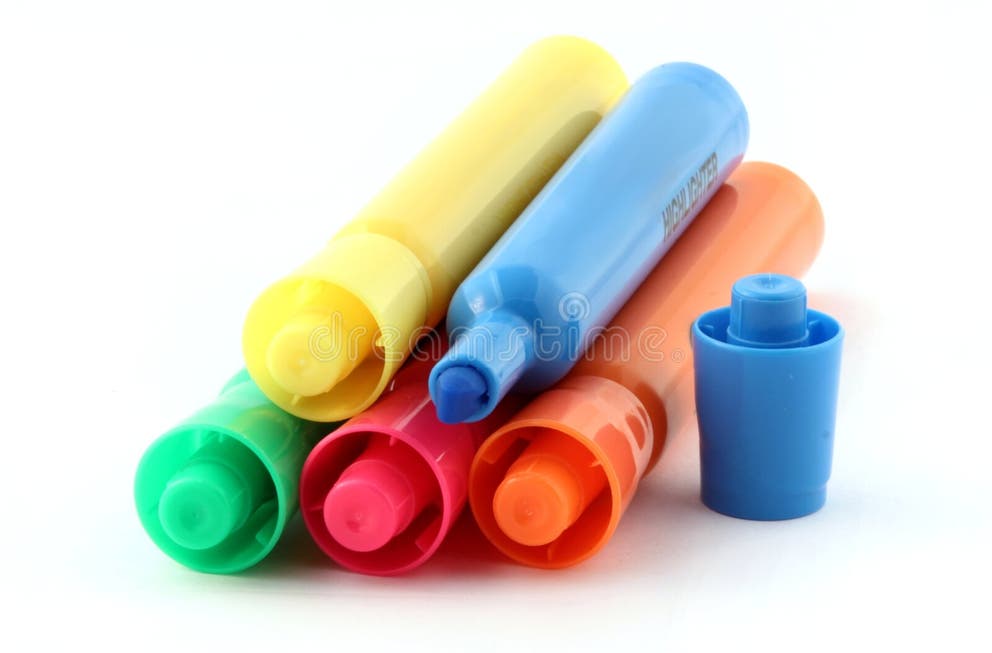 Stack of Highlighters Isolated on Pure White Stock Image - Image of ...