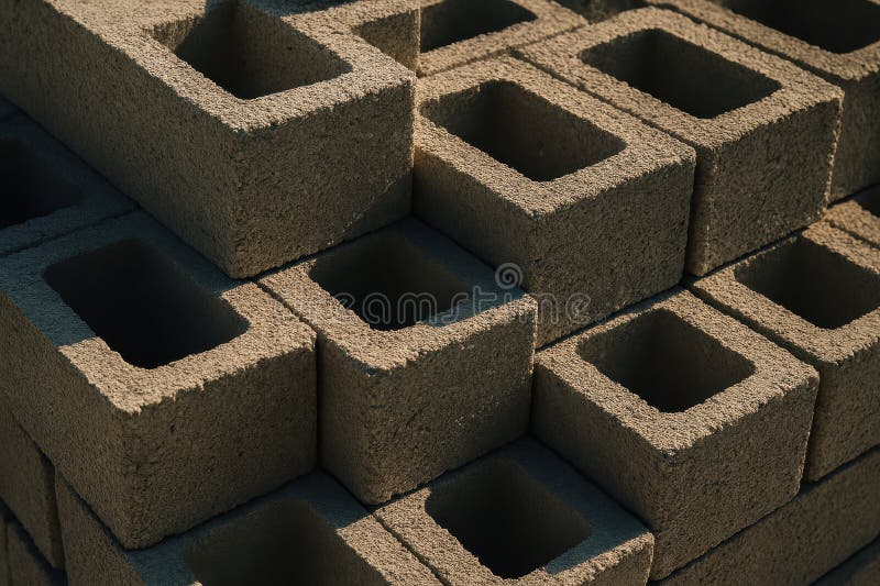 Stack of Hollow Concrete Blocks Arranged in Sunlight, Construction ...