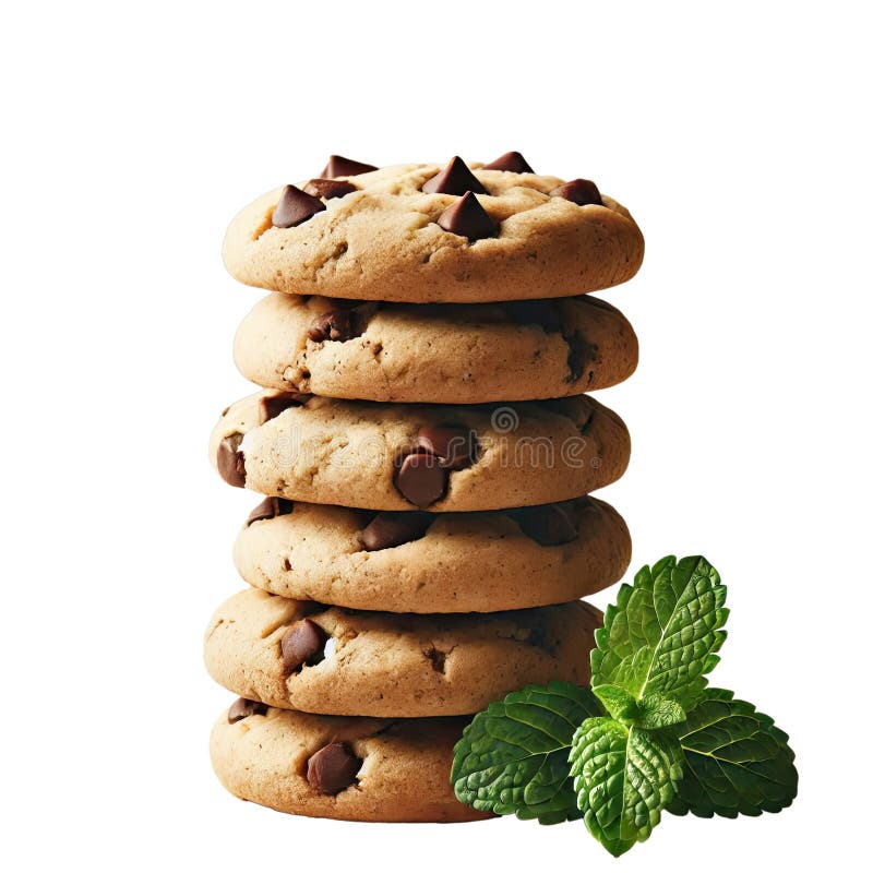 Stack of Homemade American Chocolate Chip Cookies with Mint Leaves on ...