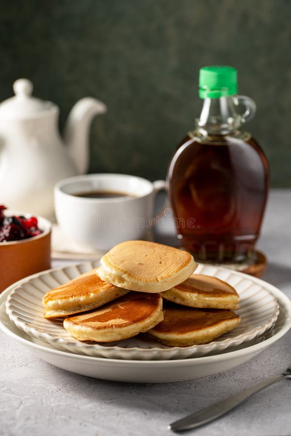Stack of Homemade American Pancakes in a Ceramic Plate, Served with ...