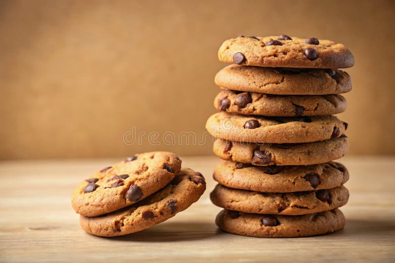 A Stack of Homemade Chocolate Chip Cookies Simple Elegance on a Beige ...