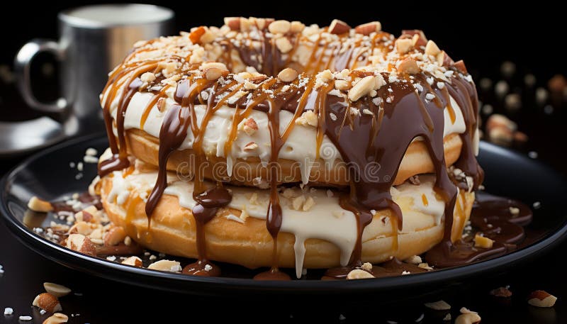 Stack of Homemade Chocolate Donuts on Wooden Plate Generated by AI ...