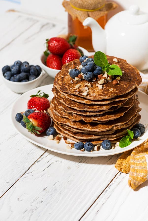 Stack of Homemade Delicious Pancakes for Breakfast, Vertical Top View ...