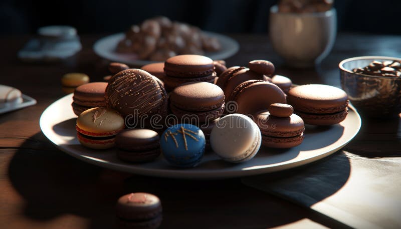 A Stack of Homemade French Macaroons on a Rustic Table Generated by AI ...