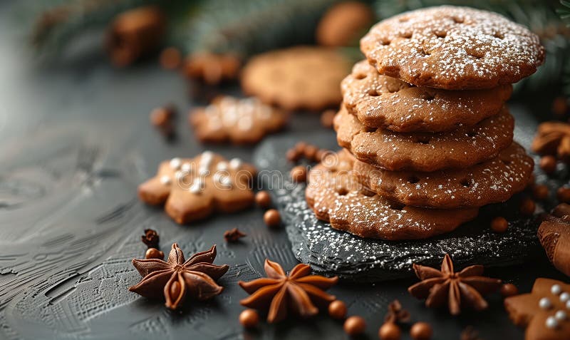Stack of Homemade Gingerbread Cookies Sprinkled with Powdered Sugar on ...