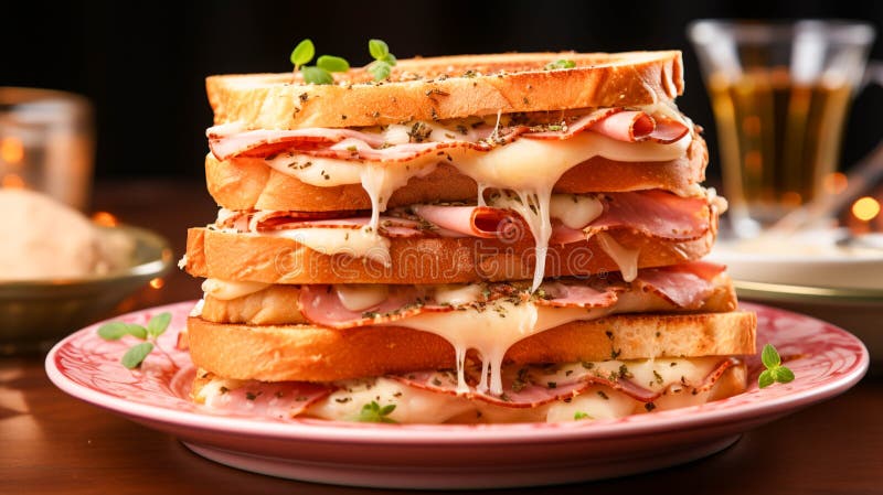 A Stack of Homemade Grilled Sandwiches in Plate on Pink Background ...