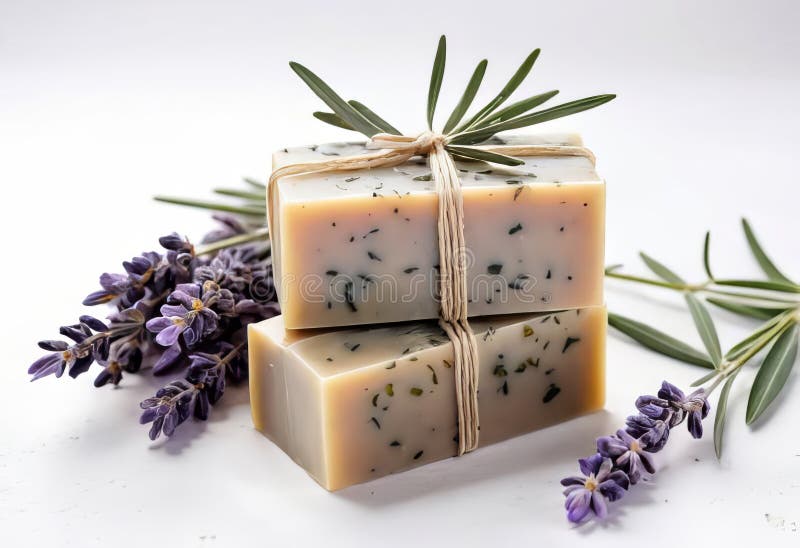 A Stack of Homemade Lavender Soap Bars with Dried Lavender Flowers on a ...