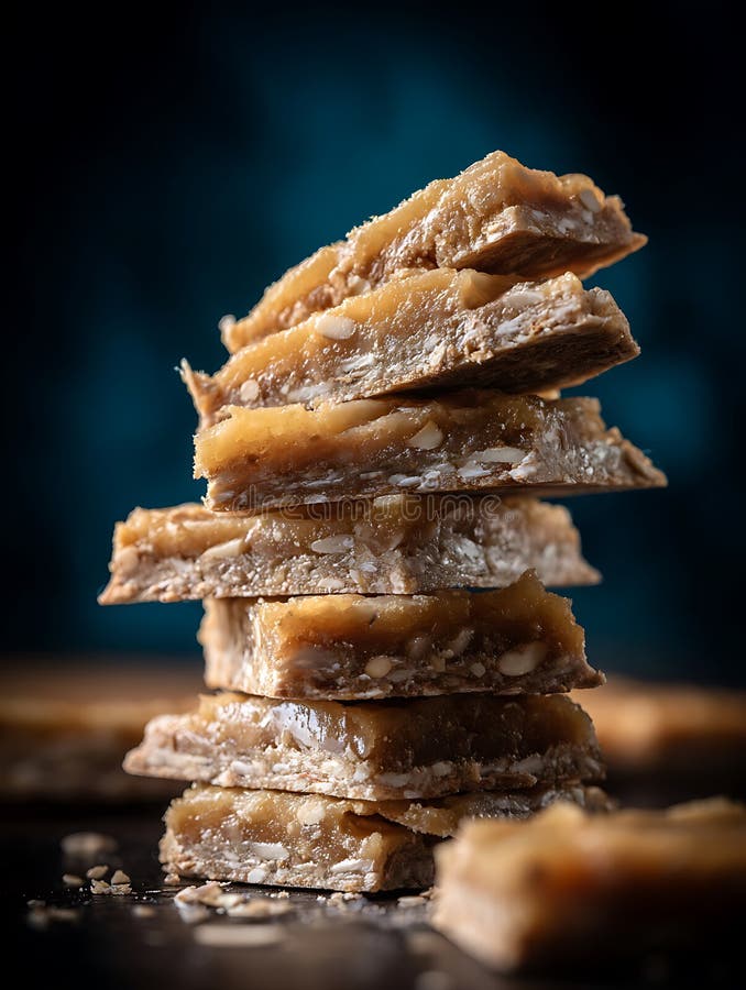 Stack of Homemade Nut Brittle Bars Close Up View Stock Illustration ...
