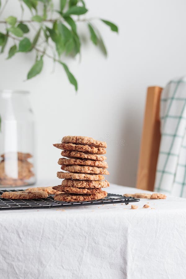 Stack of Homemade Oat Cookies Stock Photo - Image of cookie, home ...