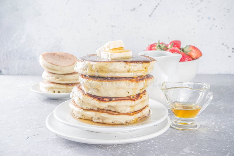 Stack of homemade pancakes stock image. Image of breakfast - 182576811