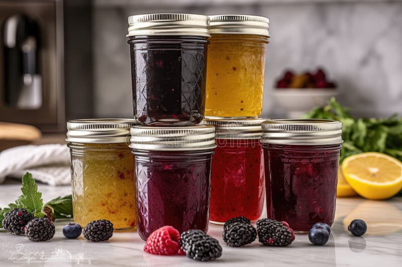 Stack of Homemade Preserves, Each in Unique Flavor and Color ...