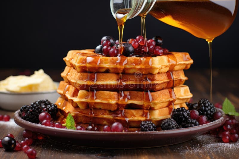 Stack of Homemade Waffles with Syrup Drizzling Stock Illustration ...