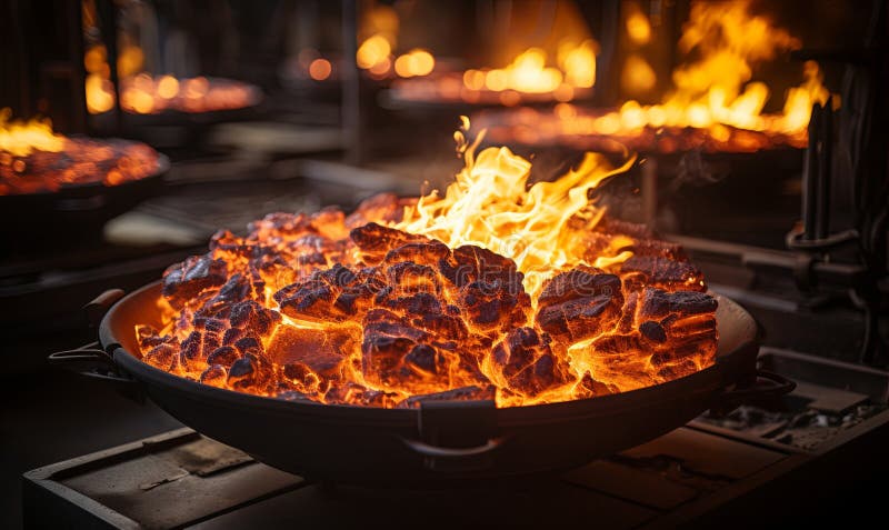 Stack of Hot Coal on Table stock photo. Image of fiery - 340347762