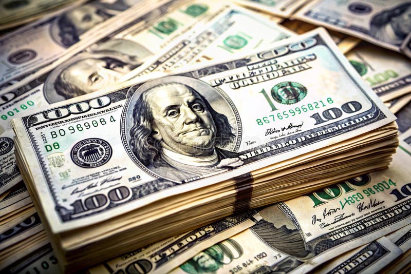 10000$ Stack of Hundred Dollar Bills Close-up Stock Illustration ...