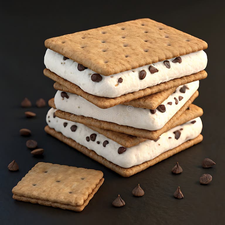 Stacked Ice Cream Sandwiches with Chocolate Chips on Graham Crackers ...