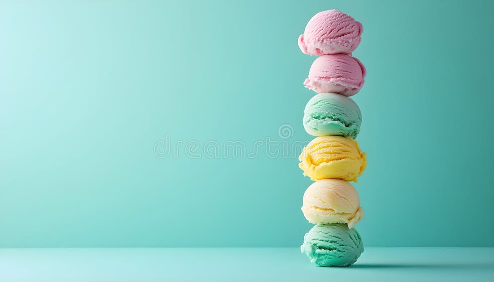 Stack of Ice Cream Scoops, Vibrant Background, Copy Space Stock Photo - Image of snack, cold ...