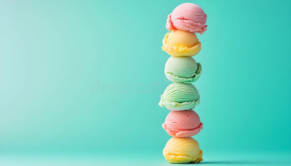 Stack of Ice Cream Scoops, Vibrant Background, Copy Space Stock Photo ...