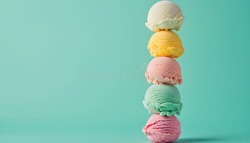 Stack of Ice Cream Scoops, Vibrant Background, Copy Space Stock Photo ...