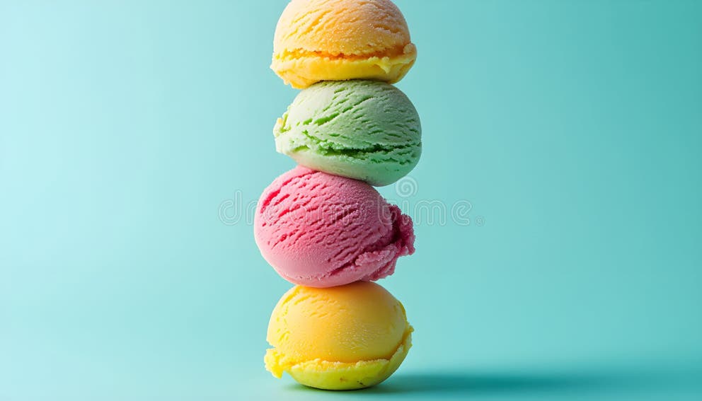 Stack of Ice Cream Scoops, Vibrant Background, Copy Space Stock Image - Image of delicious ...