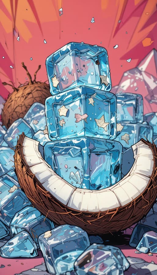 Stack of Ice Cubes and Coconut in Stylized Scene Stock Photo - Image of ...