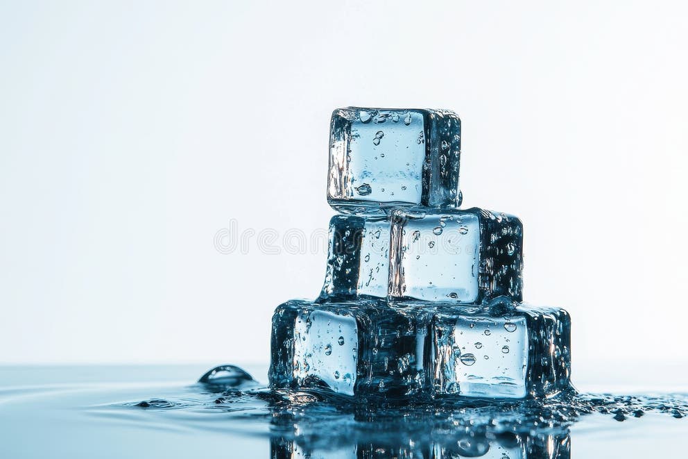 A Stack of Ice Cubes Partially Submerged in Water, Creating a ...