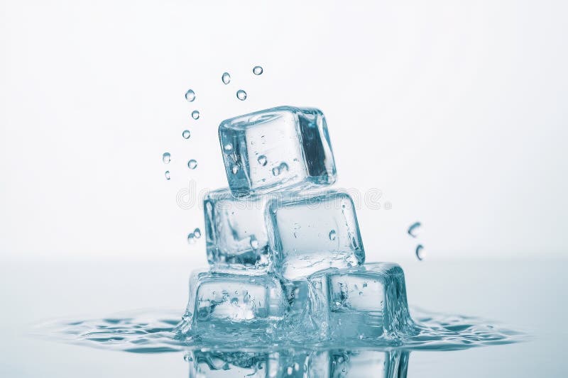 A Stack of Ice Cubes with Water Splashes on a Smooth Surface Stock ...