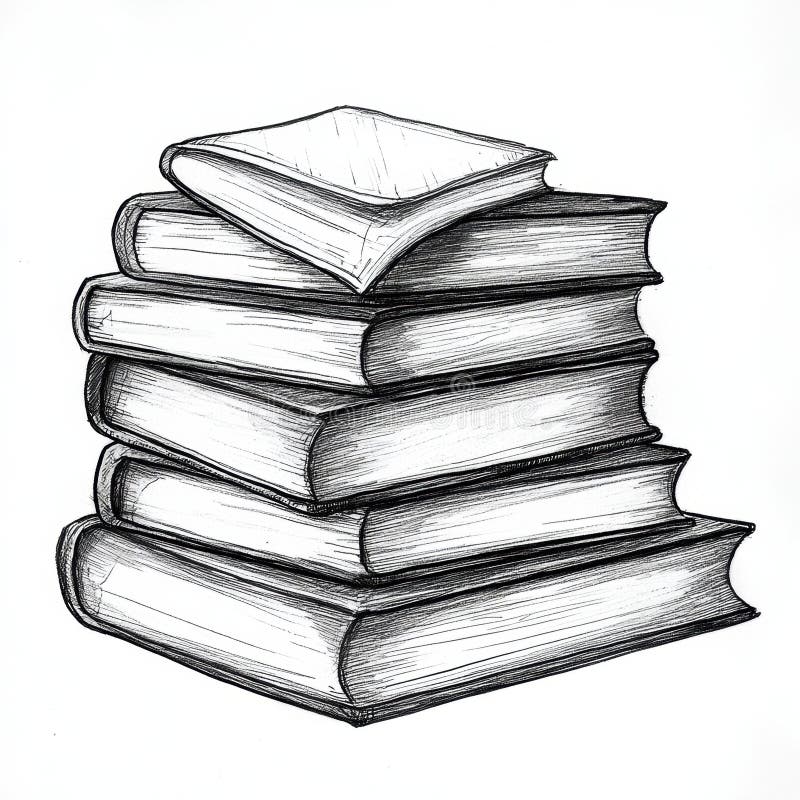 Stack of Illustrated Books with Detailed Shading and Textures Stock ...