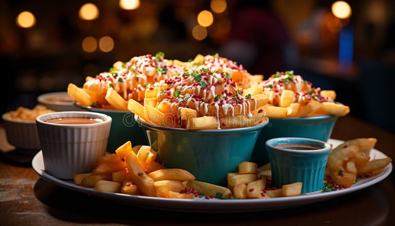 Stack of Indulgent, Cooked Potato Chips at Buffet Generated by AI Stock ...