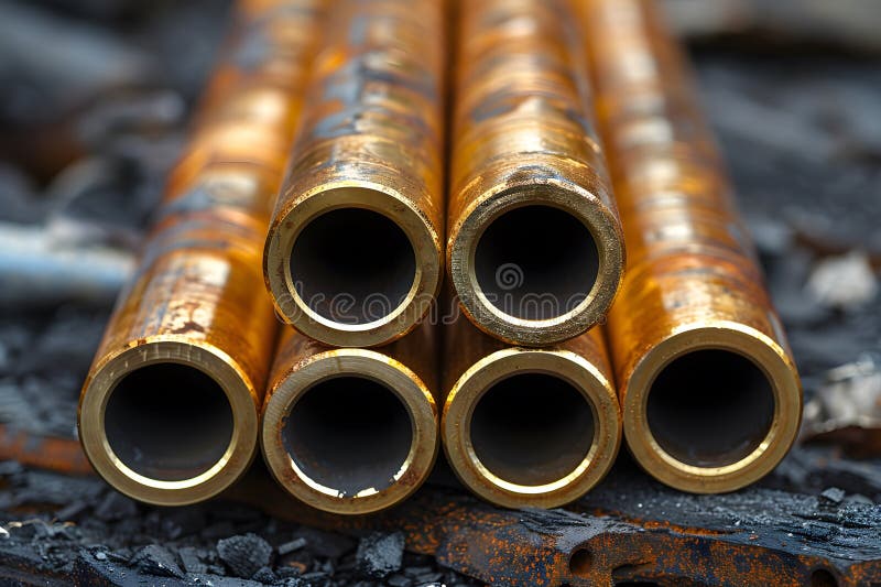 Stack of Industrial Copper Pipes, Close-Up View - Macro Photography for ...