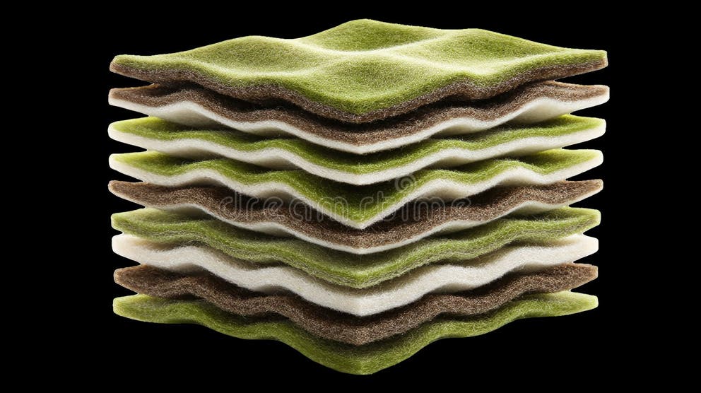 Stack of Interconnected Algae Carbon Tiles Forming a Green and Brown ...