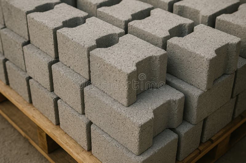 Stack of Interlocking Concrete Blocks Arranged on a Wooden Pallet for ...