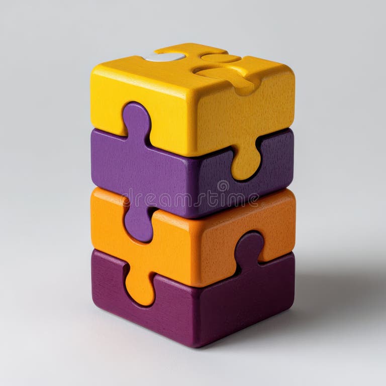 Stack of Interlocking Puzzle Blocks in Yellow and Purple Stock ...