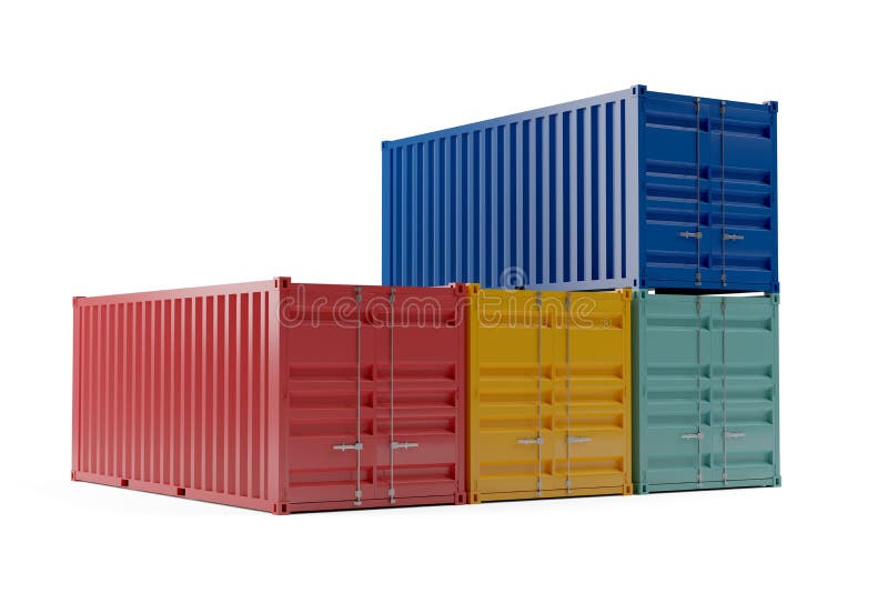 Stack of Intermodal Cargo Shipping Containers Over White Background ...