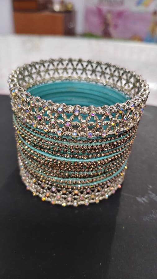 Set of Beautiful Light Blue Bangles. Stock Photo - Image of silver ...