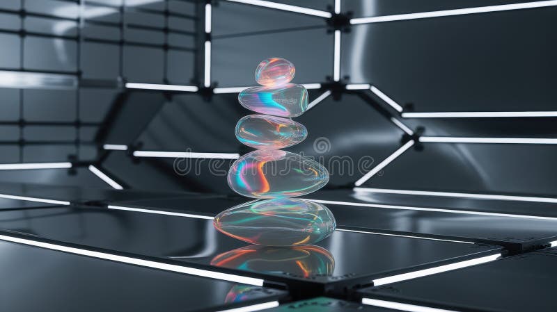 A Stack of Iridescent Bubbles in a Modern, Futuristic Environment with ...