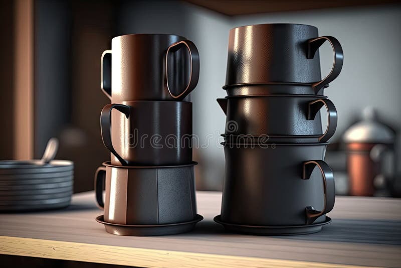 Stack of Iron Mugs, Each One Unique, Bringing Warmth and Charm To Any ...