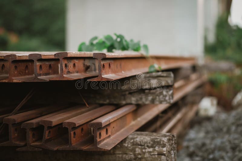 Stack of Iron Rusty Rails for the Railway Stock Photo - Image of ...
