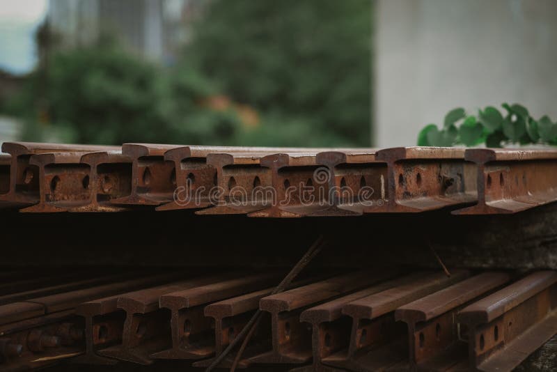 Stack of Iron Rusty Rails for the Railway Stock Image - Image of ...