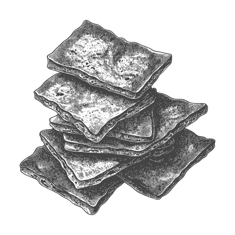 Rustic Stack of Toasted Bread Slices, Engraving Style Illustration ...