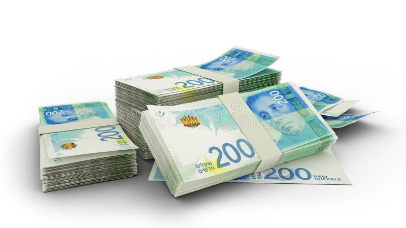 Stack of 200 Israeli Shekel Notes Isolated on White Background Stock ...