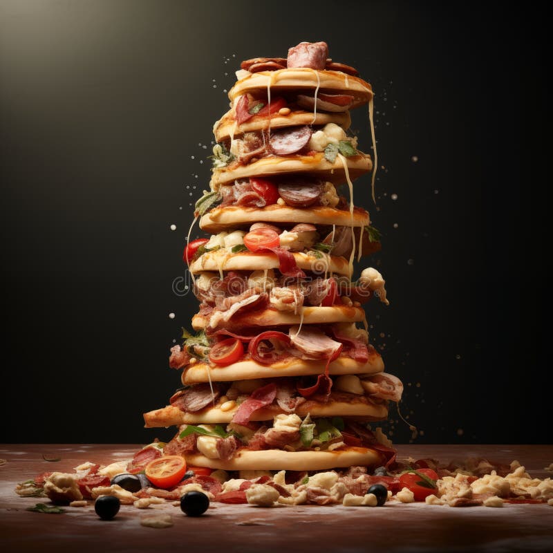 A Stack of Italian Pizzas Looks Like a Falling Tower in Pisa Stock ...