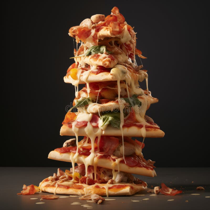A Stack of Italian Pizzas Looks Like a Falling Tower in Pisa Stock ...