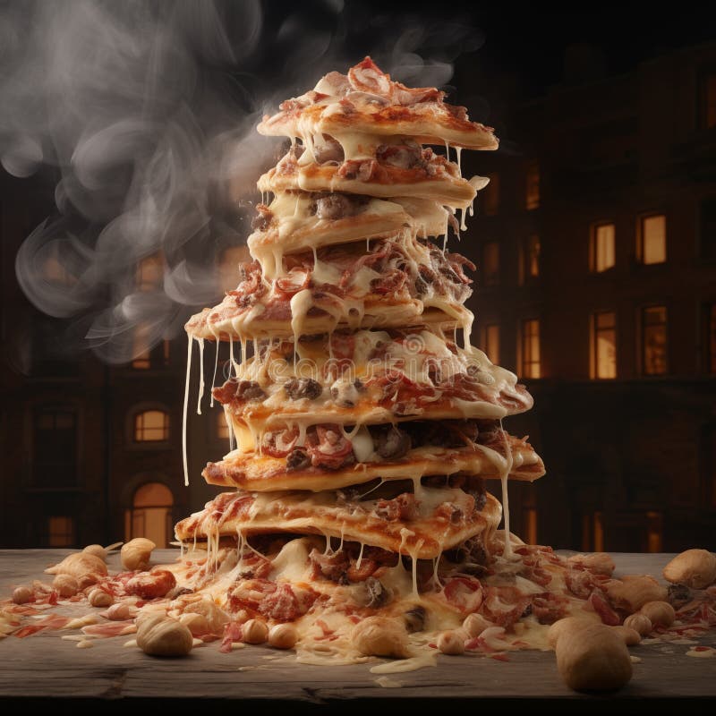 A Stack of Italian Pizzas Looks Like a Falling Tower in Pisa Stock ...