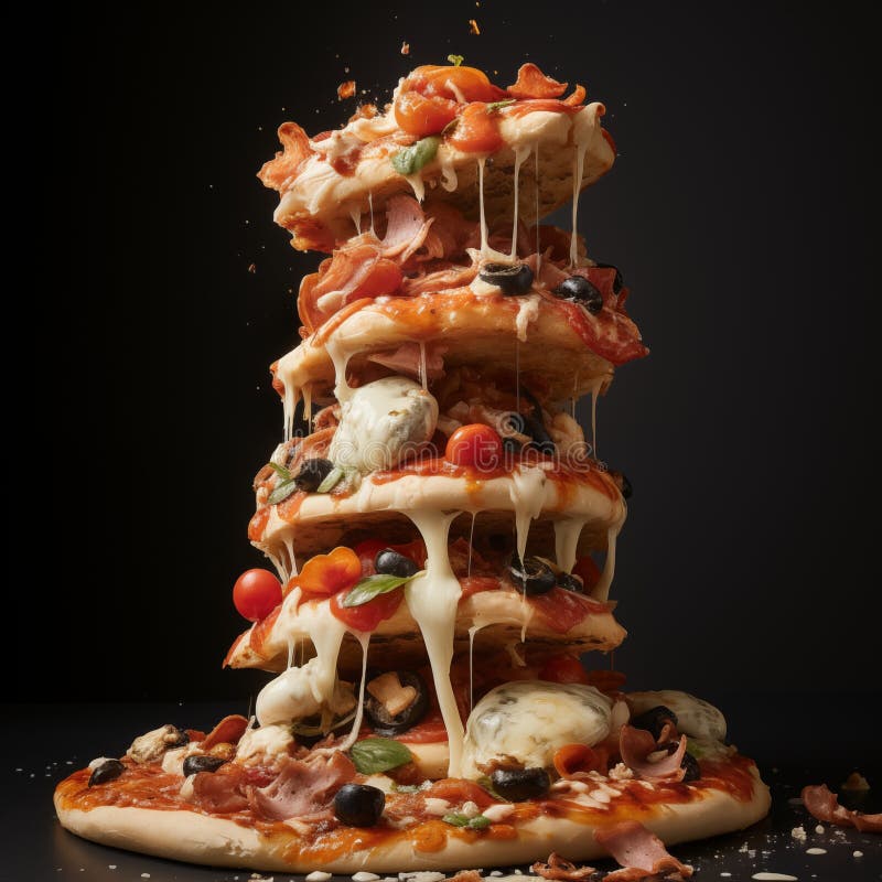 A Stack of Italian Pizzas Looks Like a Falling Tower in Pisa Stock ...